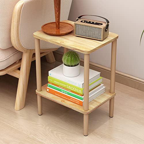 LUCKNOCK Side Table, 2-Tier Solid Wood End Table with Storage Shelf, Slim Nightstand Bedside Table for Small Spaces, Bedroom, Living Room, Entryway, Farmhouse, No-Tool Assembly.