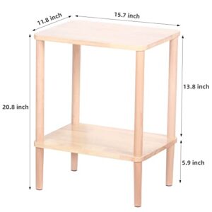 LUCKNOCK Side Table, 2-Tier Solid Wood End Table with Storage Shelf, Slim Nightstand Bedside Table for Small Spaces, Bedroom, Living Room, Entryway, Farmhouse, No-Tool Assembly.