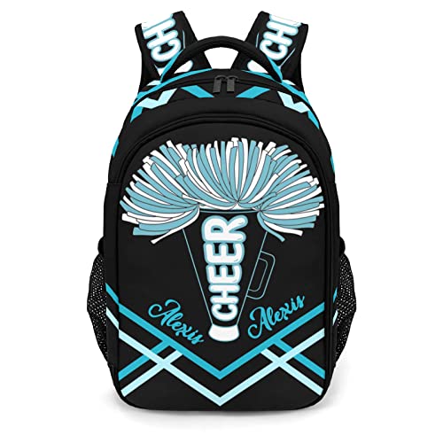 Anneunique Custom Cheer Pom Cheerleader Print Blue Backpack Custom Name Large Capacity Shoulder Bags for Sports Party