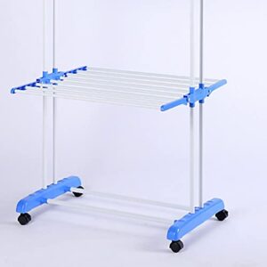 mumisuto Clothes Drying Rack, 3 Tier Folding Clothes Rail Movable Rolling Laundry Dryer with Hanging Rods Heavy Duty Cloth Drying Stand for Drying Clothes Towels Bed Linen(Blue)