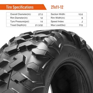 HALBERD ATV Tires, 27x9-12 & 27x11-12 ATV Tires, 6PR 27x9x12 27x11x12 All Terrain ATV UTV Off-Road Tires(Set of 4, Tubeless)