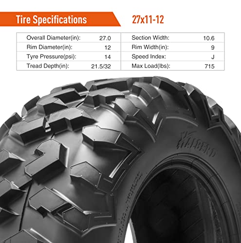 HALBERD ATV Tires, 27x9-12 & 27x11-12 ATV Tires, 6PR 27x9x12 27x11x12 All Terrain ATV UTV Off-Road Tires(Set of 4, Tubeless)