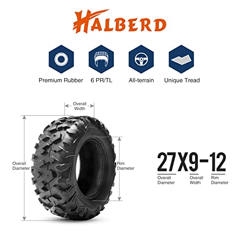 HALBERD ATV Tires, 27x9-12 & 27x11-12 ATV Tires, 6PR 27x9x12 27x11x12 All Terrain ATV UTV Off-Road Tires(Set of 4, Tubeless)