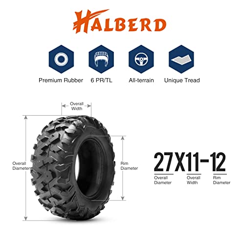 HALBERD ATV Tires, 27x9-12 & 27x11-12 ATV Tires, 6PR 27x9x12 27x11x12 All Terrain ATV UTV Off-Road Tires(Set of 4, Tubeless)