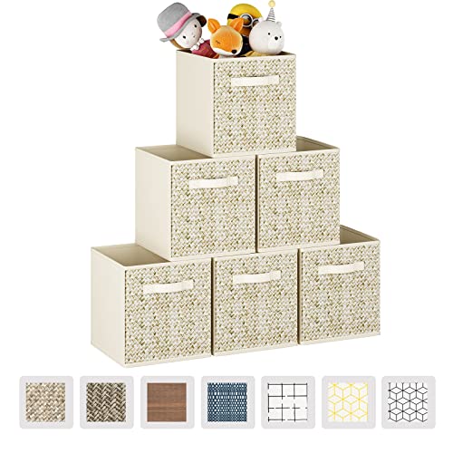 Wisdom Star 6 Pack Fabric Storage Cubes with Handle, Foldable 13x13 Inch Large Cube Storage Bins, Storage Baskets for Shelves, Storage Boxes for Organizing Closet Bins