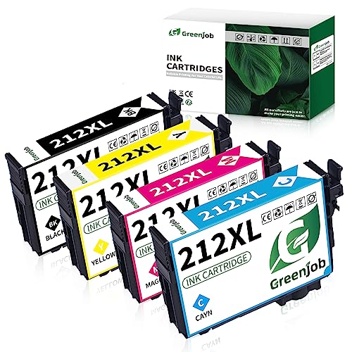 Greenjob 212XL Remanufactured Ink Cartridges Replacement for Epson 212 Ink Cartridges 212 XL T212XL T212 to use with Expression XP-4100 XP-4105 Workforce WF-2830 WF-2850 Printer (4 Pack)