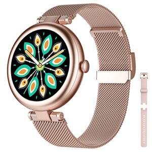 smart watch for women ip68 waterproof, round women's watch for ios android phones fitness tracker smartwatch with heart rate monitor steps/sleep tracker slim gold (sport & metal bands included), lynn