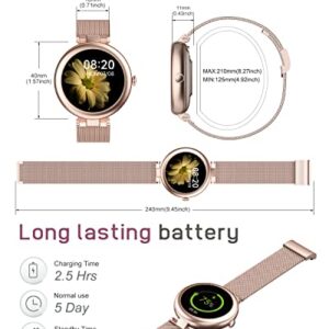 Smart Watch for Women IP68 Waterproof, Round Women's Watch for iOS Android Phones Fitness Tracker Smartwatch with Heart Rate Monitor Steps/Sleep Tracker Slim Gold (Sport & Metal Bands Included), LYNN