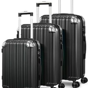 SunnyTour Expandable Luggage Sets with Double Spinner Wheels, 3 Piece Hard Suitcase Set for Short Trips and Long Travel, Black