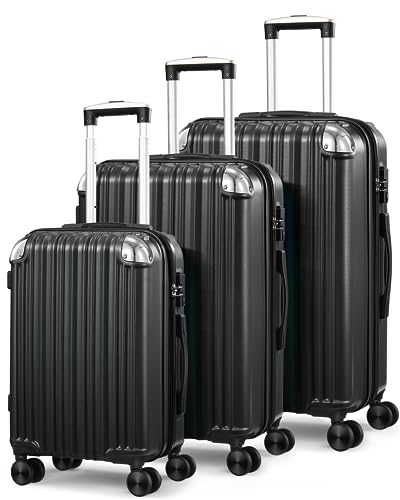 SunnyTour Expandable Luggage Sets with Double Spinner Wheels, 3 Piece Hard Suitcase Set for Short Trips and Long Travel, Black