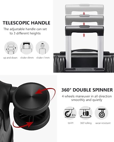 SunnyTour Expandable Luggage Sets with Double Spinner Wheels, 3 Piece Hard Suitcase Set for Short Trips and Long Travel, Black