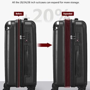 SunnyTour Expandable Luggage Sets with Double Spinner Wheels, 3 Piece Hard Suitcase Set for Short Trips and Long Travel, Black