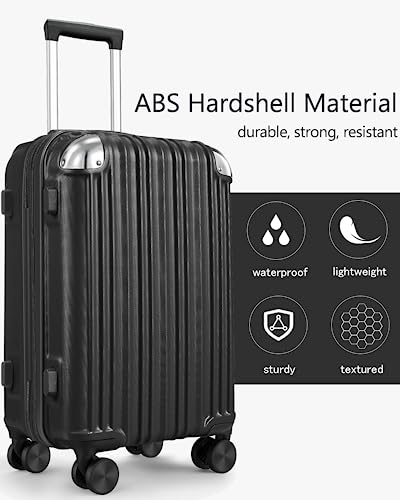 SunnyTour Expandable Luggage Sets with Double Spinner Wheels, 3 Piece Hard Suitcase Set for Short Trips and Long Travel, Black