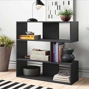 jv home molly bookshelf stylish bookcase 3 tier shelving storage plant stand low book shelf shelves case etagere de rangement for living room kitchen laundry bedroom 37x35 inch (dark grey)