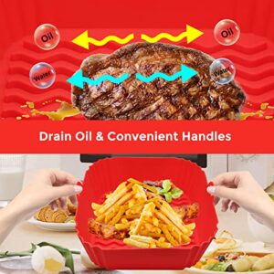 Air Fryer Silicone Liners, 8'' Square 4 to 8 QT Food Grade Heat Resistant Reusable Airfryer Silicone Liners Inserts Baskets Accessories with Mitts for Instant Vortex COSORI Air Fryer Oven Microwave