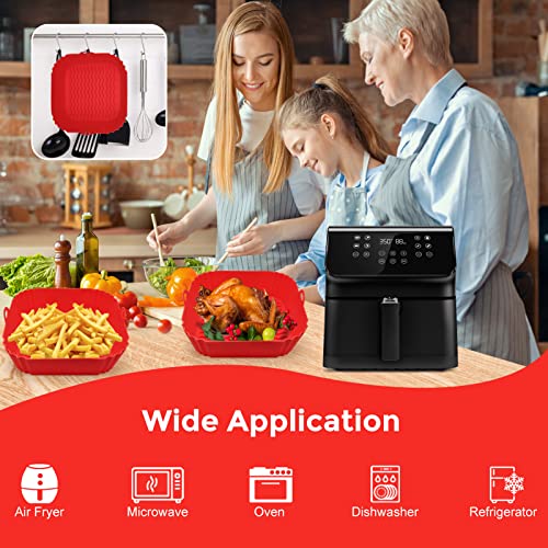 Air Fryer Silicone Liners, 8'' Square 4 to 8 QT Food Grade Heat Resistant Reusable Airfryer Silicone Liners Inserts Baskets Accessories with Mitts for Instant Vortex COSORI Air Fryer Oven Microwave