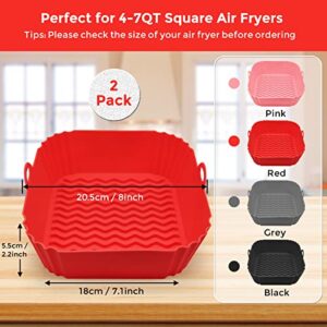 Air Fryer Silicone Liners, 8'' Square 4 to 8 QT Food Grade Heat Resistant Reusable Airfryer Silicone Liners Inserts Baskets Accessories with Mitts for Instant Vortex COSORI Air Fryer Oven Microwave