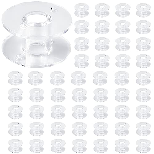 50 Pack Clear Plastic Sewing Machine Bobbins Class 15 Sewing Bobbins Compatible for Brother Singer Janome Kenmore Machines Style SA156 Transparent Bobbins Spools Embroidery Bobbins Sewing Accessories