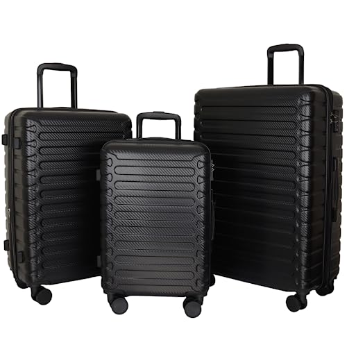 SAS Travel Luggage Sets, Set of 3 pieces of Suitcases With Wheels, Spinner Wheels, Lock, Hard Case, With Carry On Luggage and Large Suitcase Included, Travel Must Haves (Jet Black)