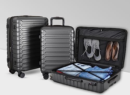 SAS Travel Luggage Sets, Set of 3 pieces of Suitcases With Wheels, Spinner Wheels, Lock, Hard Case, With Carry On Luggage and Large Suitcase Included, Travel Must Haves (Jet Black)