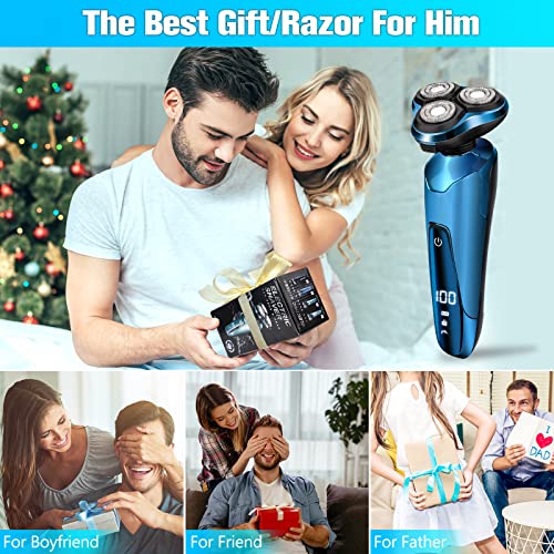 Electric Razor for Men, 2023 Men’s Electric Shavers Rotary LED Display/Waterproof/Rechargeable, Electric Shaver for Men Cordless Floating Head Replaceable Blades Portable Travel Razor Idea Gift