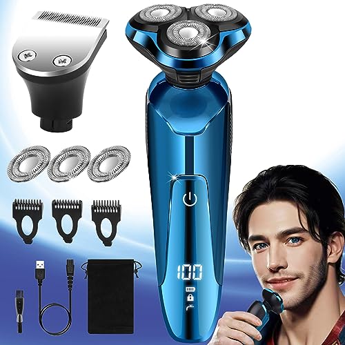 Electric Razor for Men, 2023 Men’s Electric Shavers Rotary LED Display/Waterproof/Rechargeable, Electric Shaver for Men Cordless Floating Head Replaceable Blades Portable Travel Razor Idea Gift