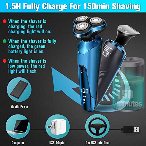 Electric Razor for Men, 2023 Men’s Electric Shavers Rotary LED Display/Waterproof/Rechargeable, Electric Shaver for Men Cordless Floating Head Replaceable Blades Portable Travel Razor Idea Gift