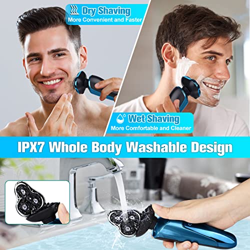 Electric Razor for Men, 2023 Men’s Electric Shavers Rotary LED Display/Waterproof/Rechargeable, Electric Shaver for Men Cordless Floating Head Replaceable Blades Portable Travel Razor Idea Gift