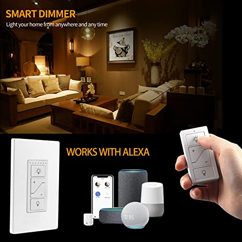 Humpptom Light Switch, Dimmer Switch with Wireless Remote Control, Single Pole Smart Switch Support 2.4G&5G Compatible with Alexa