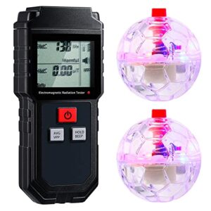 3 pcs ghost hunting equipment kit, emf meter and 2 led light up motion activated cat balls, digital electromagnetic radiation tester detector motion activated cat ball toy for outdoor ghost hunting