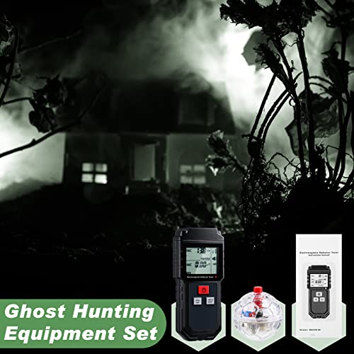 3 Pcs Ghost Hunting Equipment Kit, EMF Meter and 2 LED Light Up Motion Activated Cat Balls, Digital Electromagnetic Radiation Tester Detector Motion Activated Cat Ball Toy for Outdoor Ghost Hunting