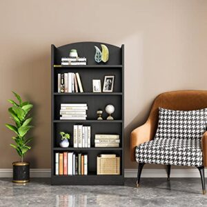 MIN WIN 47.24" Tall Bookcase and Bookshelf, Open Shelf Wood Bookcase with 5-Tier Storage Shelves,Bookshelves Standing Display Shelf Units for Home Office, Living Room, Bedroom, Kitchen，Black Walnut