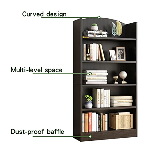 MIN WIN 47.24" Tall Bookcase and Bookshelf, Open Shelf Wood Bookcase with 5-Tier Storage Shelves,Bookshelves Standing Display Shelf Units for Home Office, Living Room, Bedroom, Kitchen，Black Walnut