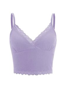 makemechic women's y2k lace trim v neck sleeveless cami crop top camisole lilac purple xs