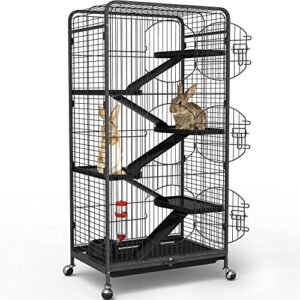 yitahome 52-inch metal ferret chinchilla rat cage small animal cage with rolling stand indoor outdoor for squirrel/guinea pig/bunny/cat/rabbit, black (mayih0010153ma)