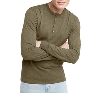 hanes originals men's tri-blend long sleeve henley, oregano pe heather, x large