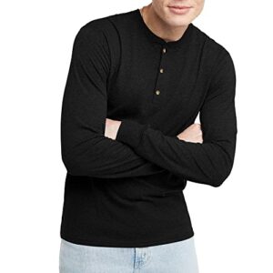 hanes originals men's tri-blend long sleeve henley, black, x large