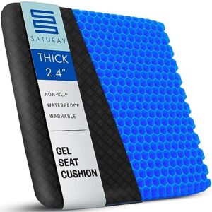 saturay extra thick 2.4" gel seat cushion - hip, tailbone, sciatica, pressure sores - wheelchair, desk, car seat pad - gel seat cushions for pressure relief - office seat cushion