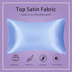 Luxury Satin Silk Pillow Case 2 Pack Pillowcase for Hair and Skin Satin Pillow Covers with Zipper Closure (Standard(20"x26"), Light Blue)