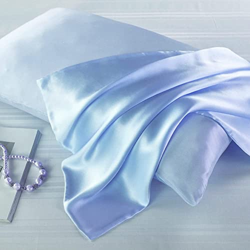 Luxury Satin Silk Pillow Case 2 Pack Pillowcase for Hair and Skin Satin Pillow Covers with Zipper Closure (Standard(20"x26"), Light Blue)