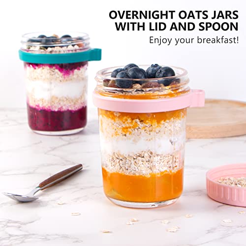 Overnight Oats Containers with Lids and Spoon, 4 Pack Mason Jars, 16 Oz Glass Container to Go for Chia Pudding Yogurt Salad Cereal Meal Prep