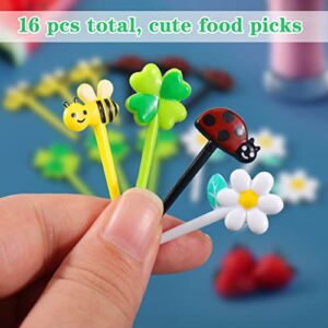 AIERSA Food Picks for Kids Bento Box, 16Pcs Reusable Cute Bees, Daisy, Four Leaf Clover, Ladybug Food Fruit Picks, Kids Lunch Bento Box Accessories