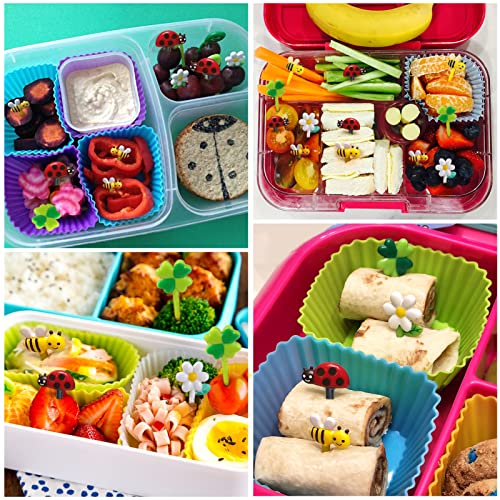 AIERSA Food Picks for Kids Bento Box, 16Pcs Reusable Cute Bees, Daisy, Four Leaf Clover, Ladybug Food Fruit Picks, Kids Lunch Bento Box Accessories