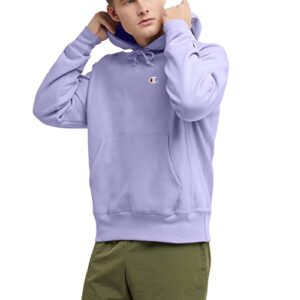 champion hoodie, reverse weave fleece comfortable pullover sweatshirt for men, graphic, pure lavender left chest c, large