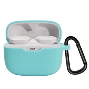 silicone cover for jbl tune 230nc tws wireless earphone silicone protective cover, portable scratch and shock proof cover with carabiner(mint green)