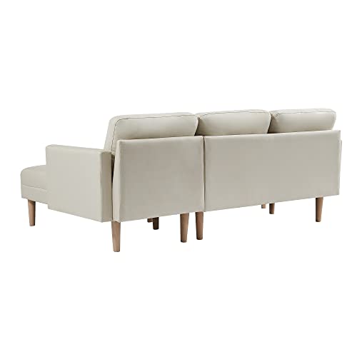 Modern Sectional Sofa Bed, L-Shape Sofa Chaise Lounge with Ottoman Bench for Living Room (Cream White Fabric)