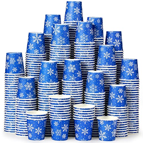 500 Pcs Tasting Paper Cups 2oz Disposable Mouthwash Cup Mini Beverage Drinking Cup Small Snack Cup for Kid Adult Home Bathroom Kitchen Picnic Travel Events Party Supplies Favors (Snowflake)