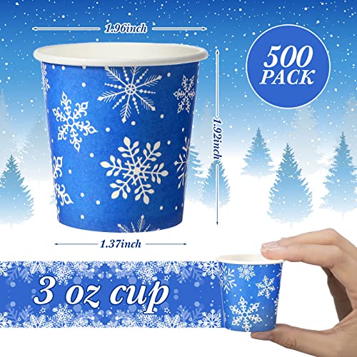 500 Pcs Tasting Paper Cups 2oz Disposable Mouthwash Cup Mini Beverage Drinking Cup Small Snack Cup for Kid Adult Home Bathroom Kitchen Picnic Travel Events Party Supplies Favors (Snowflake)