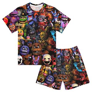 zulsdeoi midnight horror bear youth shirt set kids shirts shorts casual 3d print t-shirt summer boys girls t short sleeve x-small