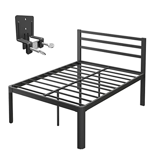 Woozuro California King Bed-Frame and Non Slip Mattress Stoppers,18 Inch Metal Platform Bed Frame,Non-Slip Mattress Foundation, Heavy Duty Steel Slats Support,No Box Spring Needed, Black